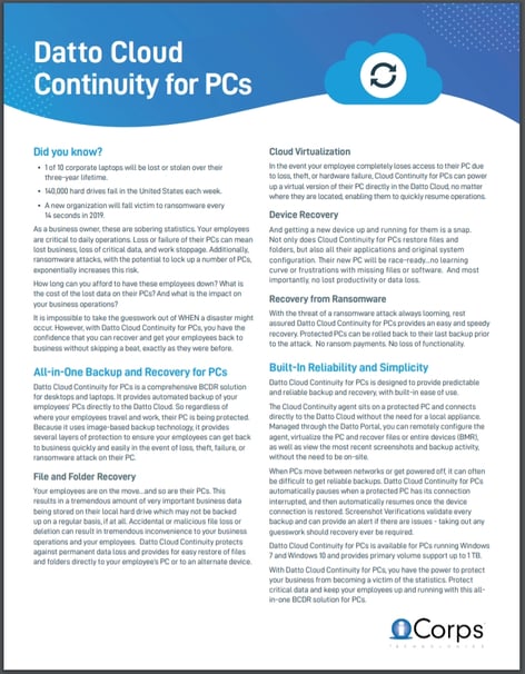 Datasheet: Datto Cloud Continuity for PCs